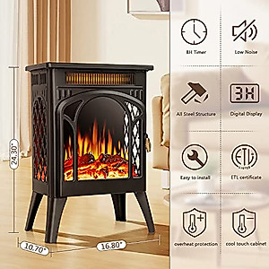 Antarctic Star 16 Inch Electric Fireplace, Freestanding Fireplace Stove with 3D Flame Effect, Small Electric Fireplace Heaters for Indoor Use with Remote, Temperature Adjustment, ETL Certified, Black…