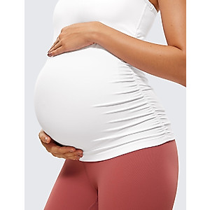 CRZ YOGA Butterluxe Y Back Maternity Tank Tops for Women Ruched Pregnancy Basic Camisole Sleeveless Athletic Yoga Shirts White Large