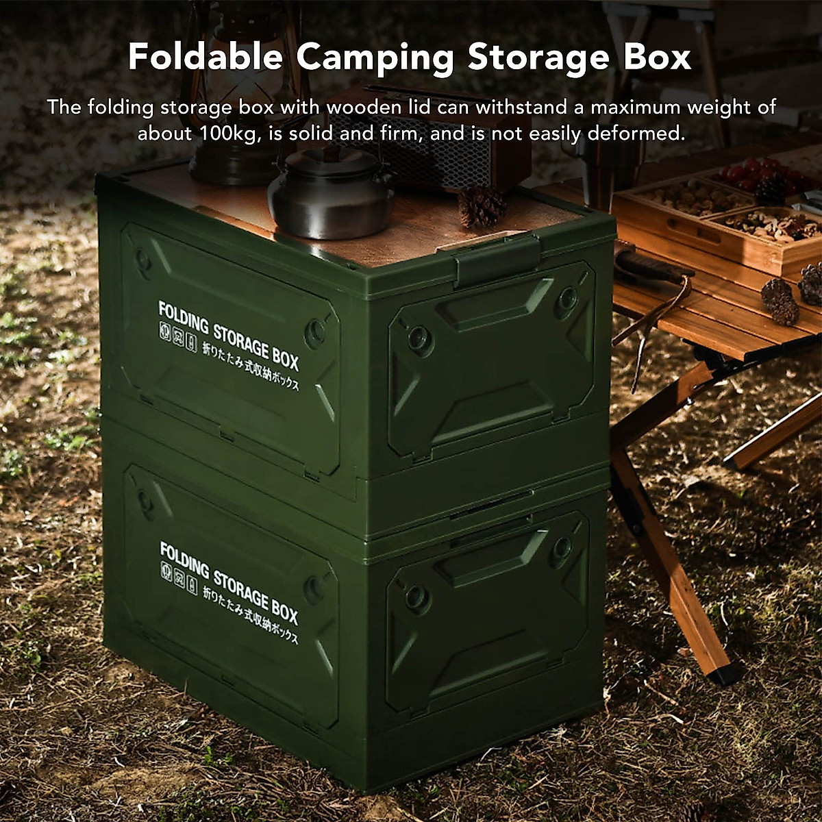 YYQTGG Folding Storage Box, Fashionable Pull Ring 50L Large Capacity Camping Storage Box Strong Bearing Capacity with Wheels for Car(OD Green)