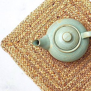 JASMEY HOMES Reversible Set of 4, Square Natural Jute Mat for Dining Table | Hot Mats | Heat Resistant Mats for Dining Table, Non-Slip Woven Handmade Placemats (Standard Beige)