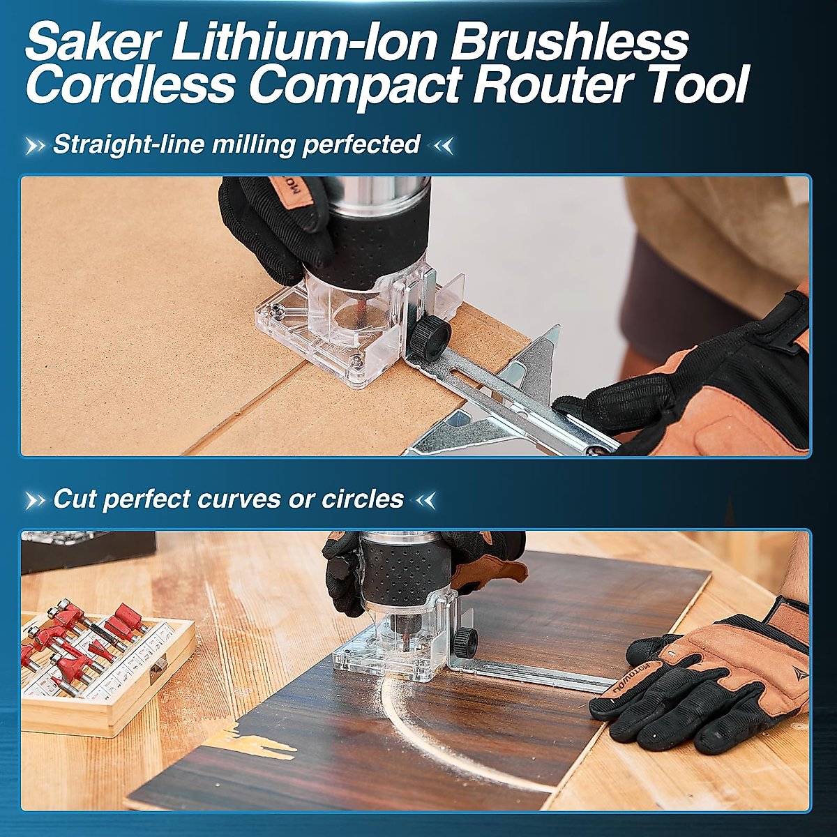 Saker Brushless Router Tool Cordless,Compact Router Tool,Wood Router for Woodworking,Lithium-Ion Brushless Motor for Edge Trimming with Adjustable Speed for DIY Projects