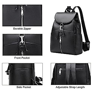 COOLCY Genuine Leather Backpack Purse for Women Black Fashion Backpack (Black)