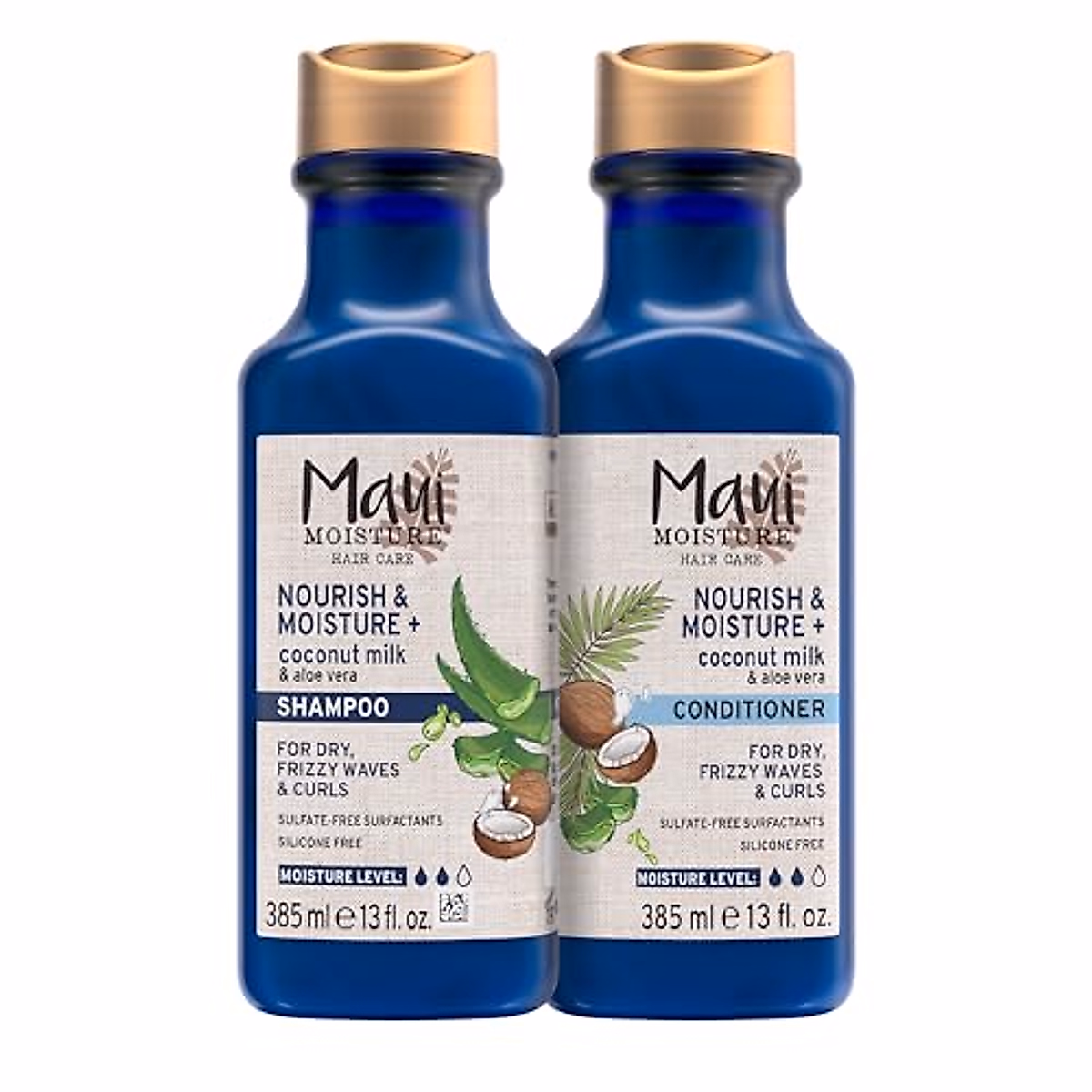 Maui Moisture Nourish & Moisture + Coconut Milk Shampoo + Conditioner to Hydrate and Detangle Curly Hair, Lightweight Daily Moisturizing Shampoo, Vegan, Silicone & Paraben-Free, 13 Fl Oz