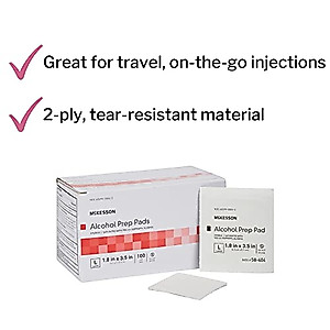 McKesson Alcohol Prep Pads, 2-Ply 70% Isopropyl Alcohol Individually Wrapped Wipes, 100 Count, 1 Pack