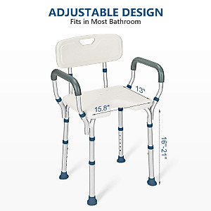 𝐆𝐫𝐞𝐞𝐧𝐂𝐡𝐢𝐞𝐟 Narrow Shower Chair for Inside Tub, Small Bathtub Chair with Arms and Back Removable, Shower Chair for Elderly and Disabled, Sturdy & Height Adjustable & Cutout Seat, 300lbs