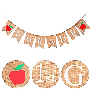 Amosfun School Banner Kindergarten Banner 1st Grade Banner School Garland Apple Garland Banner for Kids Classroom Back to School First Grade Birthday Party Decorations