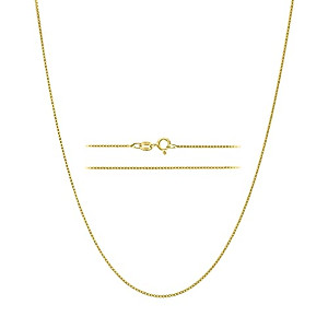 KISPER Italian 18K Gold Plated 925 Sterling Silver Diamond Cut Box Link Chain Necklace – for Women & Men with Spring Ring Clasp – Made in Italy, 16"