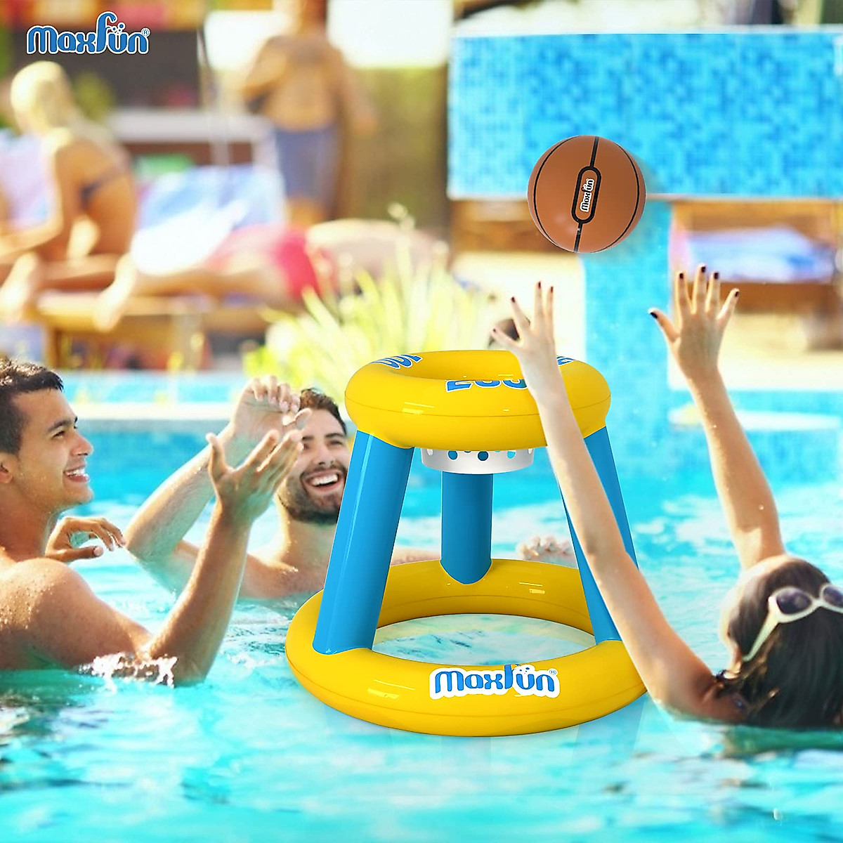 Max Fun Pool Floats Toys Games Set - Floating Basketball Hoop Inflatable Cross Ring Toss Game Toys for Kids Adults Swimming Pool Water Game