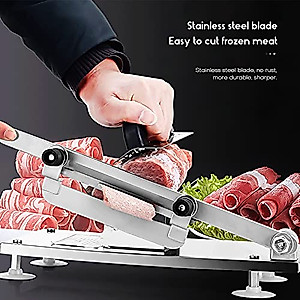 Manual Frozen Meat Slicer,WOOW DEPOT Stainless Steel Deli Meat Cutter Beef Mutton Slicing Machine Adjustable Vegetable Cheese Food Cleaver for Home Hotpot Korean BBQ