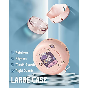 MURRI&MURRDI Retainer Case, Denture Case, Denture Bath Box with Strainer Basket, Cute Denture Holder Retainer Storage Soak Container for Travel Cleaning, Mouth Guard Case, Braces cleaner Cup (B Pink)