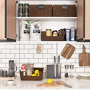 StorageWorks Pantry Storage Basket, Hand-Woven Open-Front Bin with Handles, Brown, 2 Pack