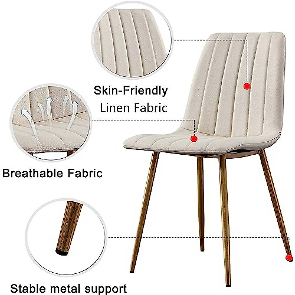 UZUGUL Dining Chairs Set of 4,Modern Dining Room Chairs,Kitchen Chairs with Upholstered Cushion Seat and Metal Legs for Home Kitchen Restaurant (Light Beige)