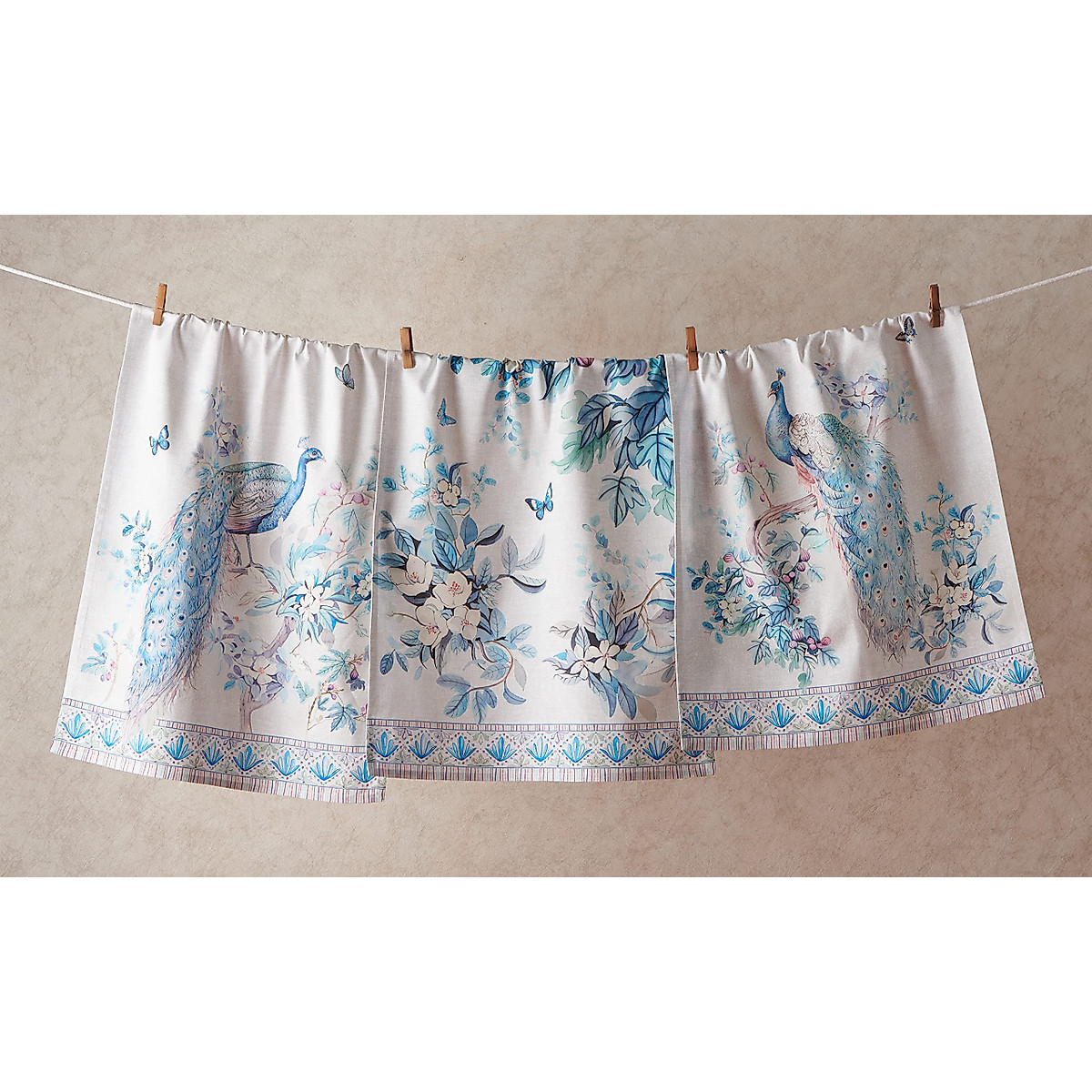 Maison d' Hermine Kitchen Towel 100% Combed Cotton Premium Set of 3 Kitchentowels Easter Tea Towels (20"x27.50") for Table Cleaning, Dining, Buffet Parties & Wedding Use - Peacock Utopia