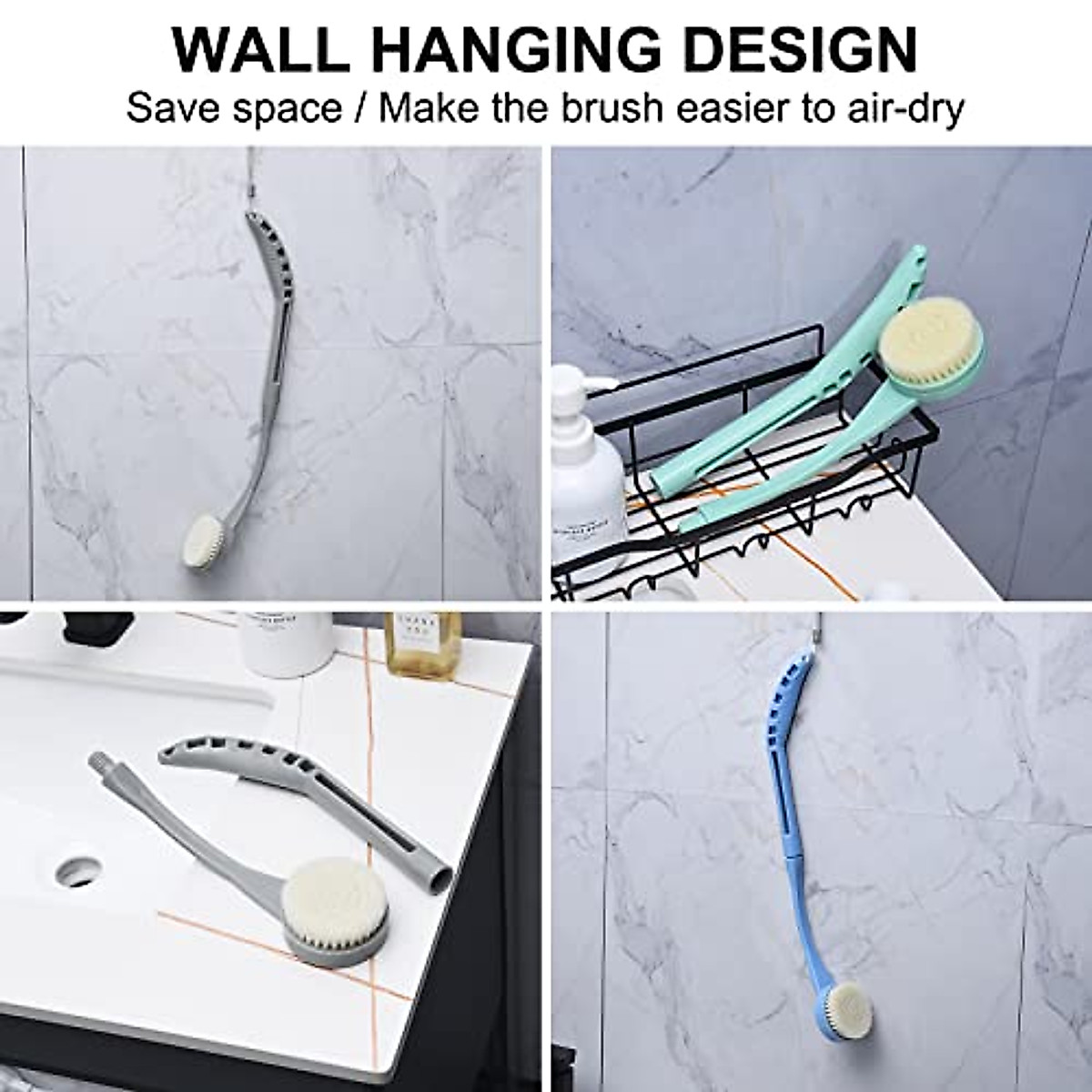 Back Brush Long Handle for Shower, 20.5” Back Bath Brush for Shower, Back Scrubber, Exfoliation and Improved Skin Health for Elderly with Limited Arm Movement, Disabled, Pregnant Women