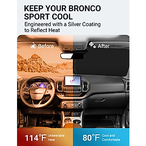 Proadsy 2024 Upgrade Front Windshield Sun Shade Foldable Sunshade Protector Custom Fit 2024 2023 2022 2021 Ford Bronco Sport Accessories