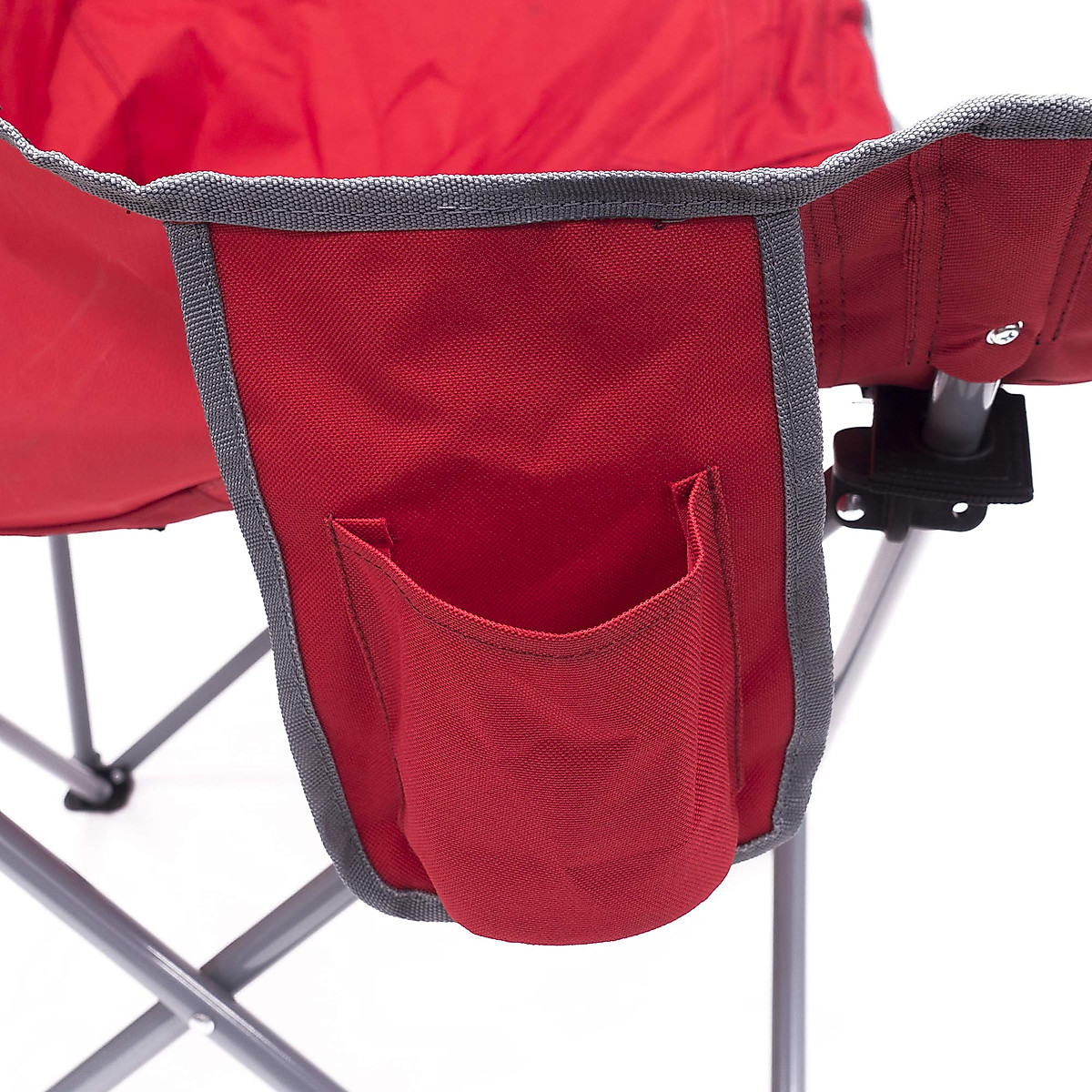 Creative Outdoor Folding Camping Bucket Moon Chair with Side Storage Pocket, Red