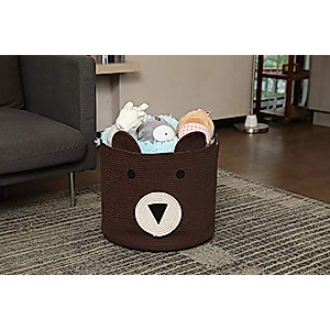 Bear Basket, Animal Basket, Large Cotton Rope Basket, Large Storage Basket, Woven Laundry Hamper, Toy Storage Bin, for Kids Toys Clothes in Bedroom, Baby Nursery, Dark Brown 18"x15"