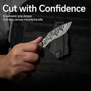 CIVIVI Vaquita II Neck knife, Small Full Tang Fixed Blade Knife with 3.2" Damascus Blade Canvas Micarta Handle, Mini Kuri Knife with a Kydex Sheath and a Chain, Designed by Nate Matlack C047C-DS2