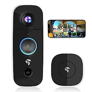 TOUCAN 1080P Wireless Video Doorbell with Wireless Chime, 2-Way Audio, Motion Detection, Night Vision, 180-Degree Ultra Wide Angle Lens, Compatible with Alexa & Google Home, No Subscription Required