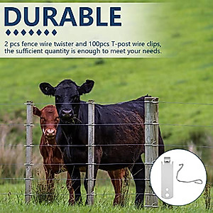 102 Pieces T Post Wire Clips Fence Wire Twister for T Post Clips Galvanized Steel Fence Wire Tensioning Tool for Fixing Fence Wire T Post Wire Clip Garden Farm Highway Sport Fences