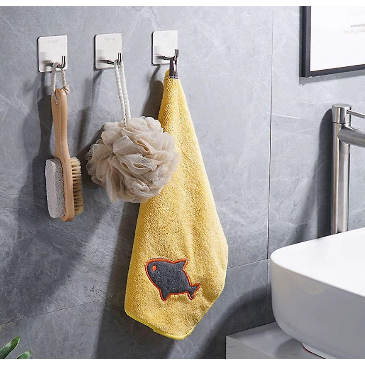 Aobvrey Adhesive Hooks Heavy Duty, 6 Packs Towel Hooks Stainless Steel Wall Hooks for Hanging Towels, Loofahs, Coats and Hats (Silver)