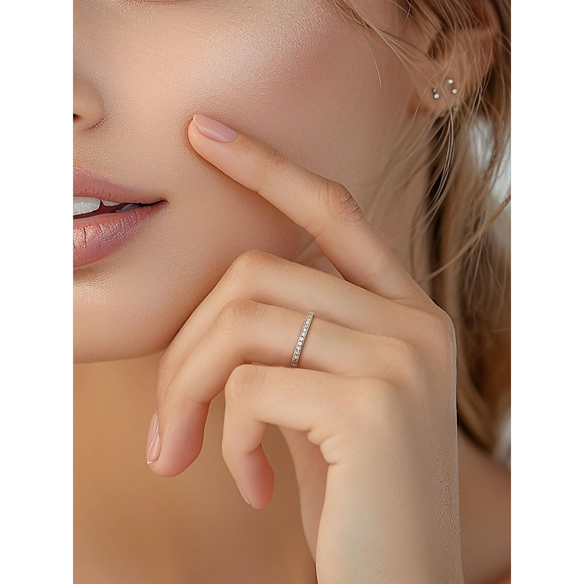 FindChic Sterling Silver Wedding Band Rings for Women, Thin CZ Stackable Eternity Ring, Fake Diamond Ring Size 7 Bling Jewelry