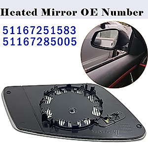 BMW Driver Side Heated Mirror Glass Compatible with 228i 320i 328i 330i 335i 428i 430i 435i 440i 535i 550i 640i Series i3 M2 M3 M4 M5 M6 Power Convex Left Side Mirror Glass for BMW 51167251583