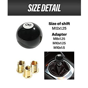 ESEWALAS 8 Ball Billiard Round Manual Gear Shift Lever Shifter Knob with 3 Adapters,Universal Gear Shift Stick Shifter Knob Lever Cover 4 5 6 Speed,Fit for Manual Car M8*1.25, M10*1.25, M10*1.5