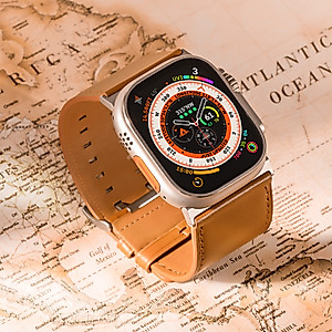 Tefeca Dual Series Band Compatible with Apple Watch Ultra 2/Ultra 49mm, Series 10 46mm, Series 9/8/7 45mm, SE2/SE/6/5/4 44mm (Brown Leather with Silver Adapters, 49/46/45/44mm)