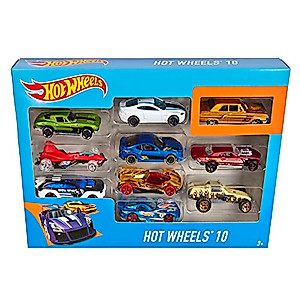 Hot Wheels Set of 10 Toy Cars & Trucks in 1:64 Scale, Race Cars, Semi, Rescue or Construction Trucks (Styles May Vary)