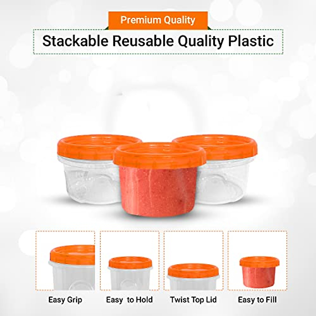 [Orange - 12 Pk] Airtight Deli Containers with Lids Twist Lock Top Clear Food Storage for Meal Prep Snacks and Leftovers Freezer and Microwave Safe Stackable Leak-Resistant and 12 Pc. Set (16 Ounce)