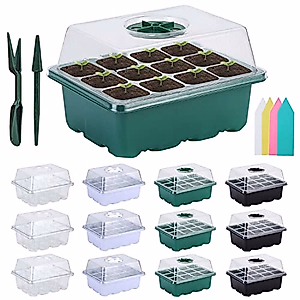 Evanda 12 Packs Seed Starter Tray Seedling Kits, Organic Germination Plant Starter Trays, with Lids Humidity Adjustable, for Greenhouse Grow Germination Seeds Growing Starting