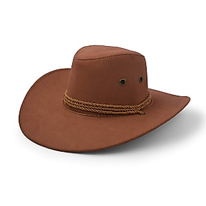 Cowboy Hat, Sun Hat Faux Felt Leather Suede Travel Cap Western Hat Outdoor Sun Protect Brown