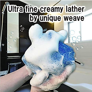 Extra Rough, Exfoliating Washcloth [Made in Japan] Exfoliating Towel Special Texture Makes Fluffy Foam Lather, Back Scrubber, Dead Skin Cell Remover [Loofah for Women and Men] (Blue)