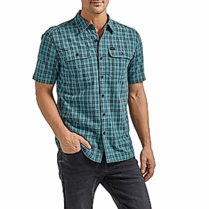 Lee Men's Extreme Motion All Purpose Classic Fit Short Sleeve Button Down Worker Shirt, Monaco Plaid