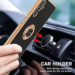 Jasmeas Case Compatible with Samsung Galaxy A14 5G with 2 Screen Protector, with Ring Holder Plating Rose Gold Edge 360° Kickstand Cover Slim Soft Flexible TPU Protective Phone Cases for Women-Black