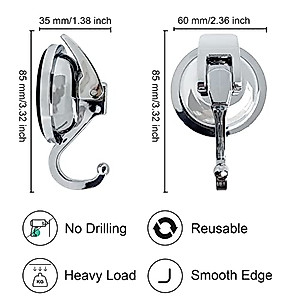 YSSILADI Suction Cup Hooks Heavy Duty Vacuum Suction Shower Hooks Glass Suction Cup Hooks Bathroom Robe Hooks Reusable, No Hole Punched, for Garland Decoration (Silver, 6 Pack)