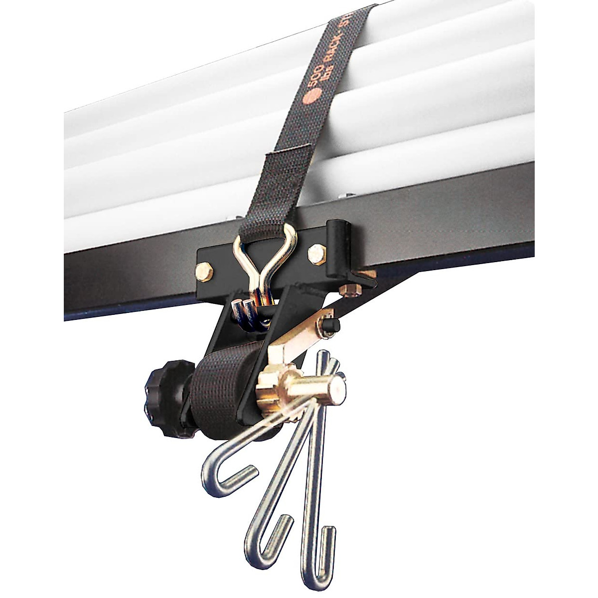 2 Pack, Rack-Strap Ladder Rack Tie-Downs, Right Angle Mounting Bracket, RS1K Black Right Angle Mounting Bracket, Bolt Mounting Hardware Included, 8 Ft Black Strap