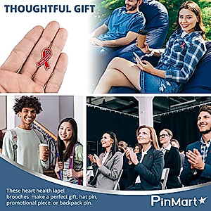 PinMart Heart Disease Awareness Enamel Lapel Pin – Gold Plated Glitter Red Dress Pin – Support Heart Health – Jewelry Brooch Pin with Secure Clutch Back