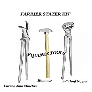 Equinez Tools 3 PCS Farrier Horse Hoof Kit Nippers, Clincher and Hammer Trimming Shoeing
