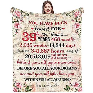 39th Birthday Gifts for Women Happy 39th Birthday Gifts for Her 39 Year Old Birthday Gifts for Women 39th Birthday Decorations for Women Bestie Wife Sister Mom Friends 39th Birthday Blanket 60"x 50"