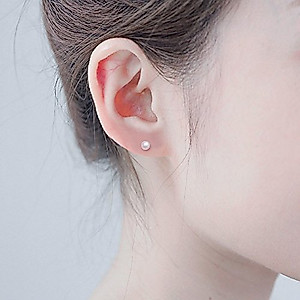 Rakumi Tiny Pearl Studs Earrings Sterling Silver AAAA Round 3mm White Freshwater Cultured Pearl Earrings Studs for Girls