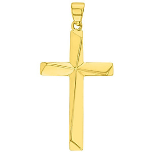 Jewelry America Solid 14K Yellow Gold Elegant Religious Plain Cross Pendant with Curb Chain Necklace, 20"
