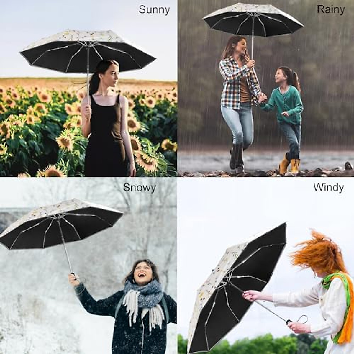 Cuby UV Sun Umbrella Compact Folding Travel Umbrella Auto Open and Close for Windproof, Rainproof & 99.9% UV Protection Parasol with Black Anti-UV Coating (Butterfly flower)