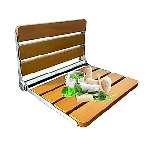 Folding Teak Shower Seat Wall Mounted, Fold Down Shower Seat, Foldable Shower Bench, Home Care Teak Shower Seat for Inside Shower, Folding Shower Seat Bench[European Teak]