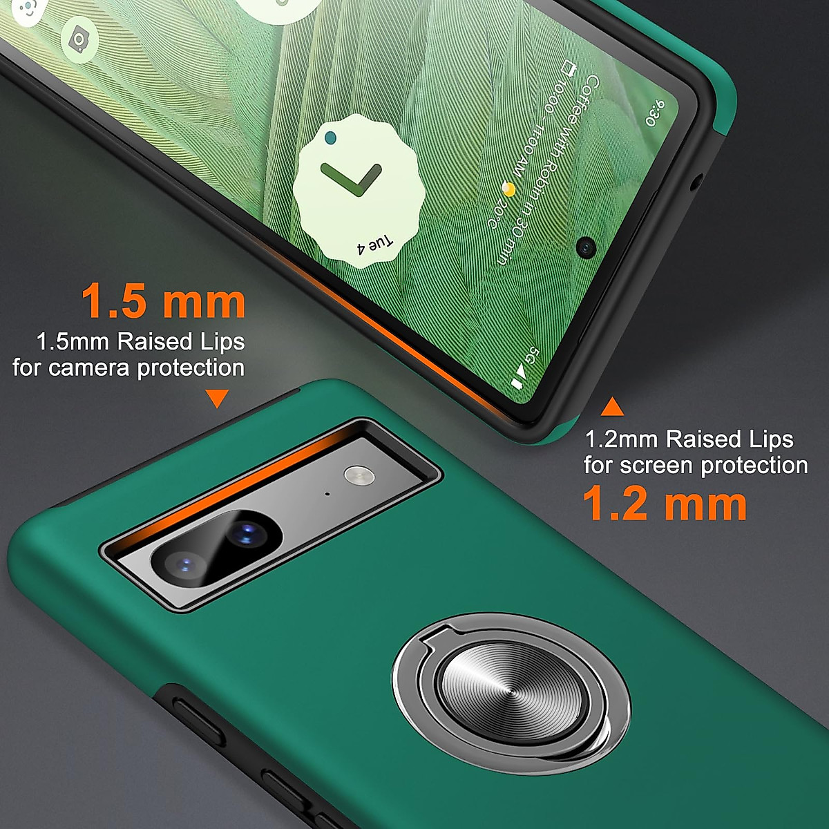 JAME for Google Pixel 8 Case, Slim Fit Case for Pixel 8 with Ring Holder Kickstand [Military Grade Drop Tested] [TPU+PC] Dual Layer Shockproof Protective Phone Case for Google Pixel 8, Green
