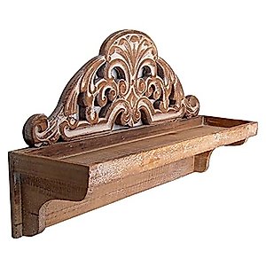VIP Home & Garden Floating Shelf, Wall Mounted, Wood Shelf Accented with a Wood Scroll, Farmhouse Décor, 23.5 Inches