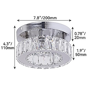 Finktonglan Modern Crystal Ceiling Light LED Mini Chandelier Flush Mount Ceiling Light Fixtures K9 Crystal Round Ceiling Lamp for Hallway Foyer Bedroom