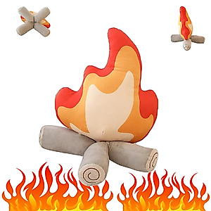 Chilifuli Funny Campfire Plush,17.7 in Simulation Fake Campfire Pillow, Soft Stuffed Cartoon Fire Doll Campfire Firewood Toys, Simulation Bonfire Plush Toy for Outdoor Camping Room Decor Kids Gifts