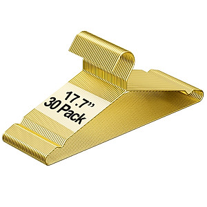 17.7'' Gold Metal Hangers 30 Pack Heavy Duty, Strong Wire Clothes Hangers with Notches, Space Saving Hangers Bulk for Standard Size Coats, Shirts, Suits, Pants,Gold